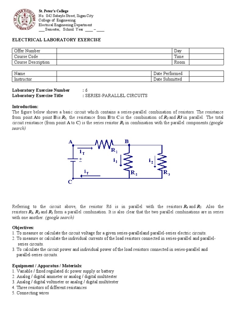 Laboratory No. 6 - Series Parallel Circuits | PDF | Series And Parallel ...