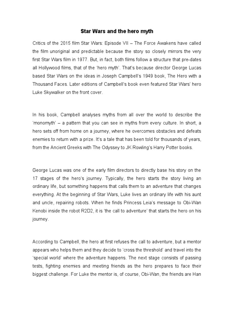 Star Wars and The Hero Myth | PDF | Luke Skywalker | Obi Wan Kenobi
