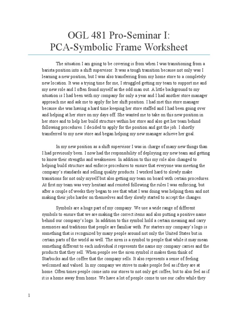OGL 481 Pro-Seminar I: PCA-Symbolic Frame Worksheet | PDF | Symbols ...