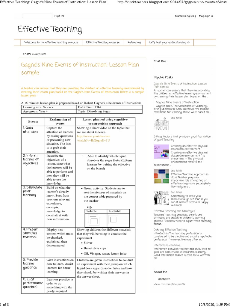 Sample Lesson Plan Applying GARDNE'S TEACHING EVENT PDF | PDF | Lesson ...