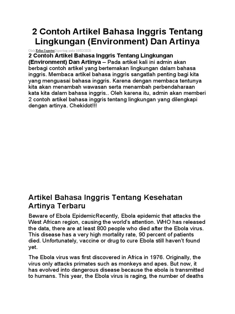 2 Contoh Artikel Bahasa Inggris Tentang Lingkungan | PDF | Ebola Virus ...