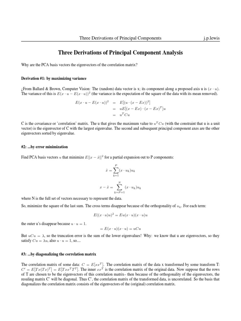 Three Derivations of Principal Component Analysis | PDF | Principal Component Analysis ...