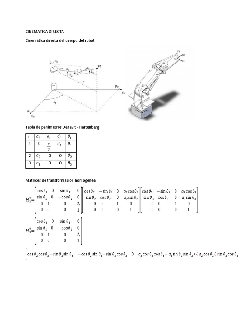 Cinematica Directa Robot Antropomorfico | PDF | Geometría euclidiana ...