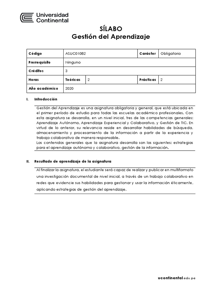 Silabo 1 | PDF | Autoeficacia | Aprendizaje