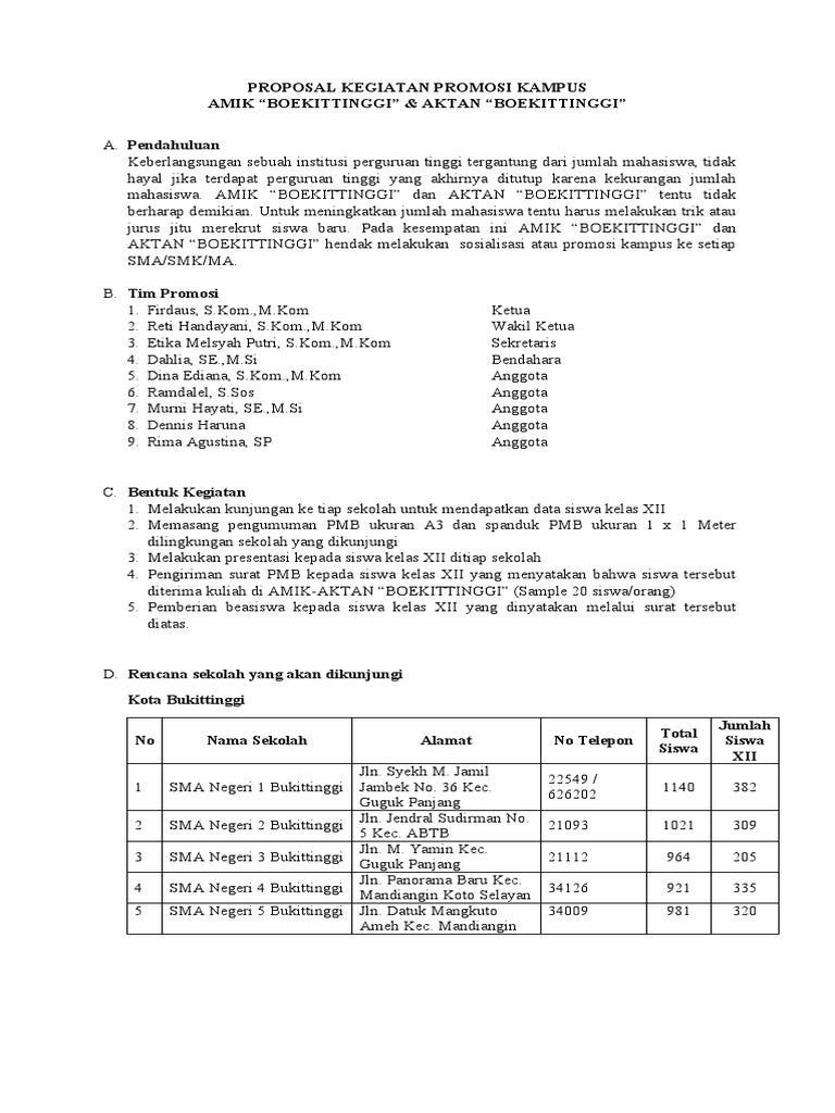 Proposal Kegiatan Promosi Kampus 2020 | PDF