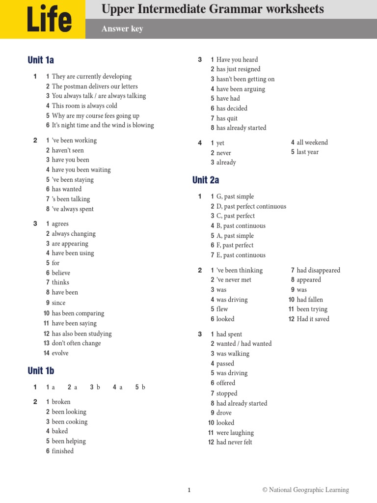 Upper-Intermediate GrammarPracticeWorksheets AnswerKey 0 PDF | PDF