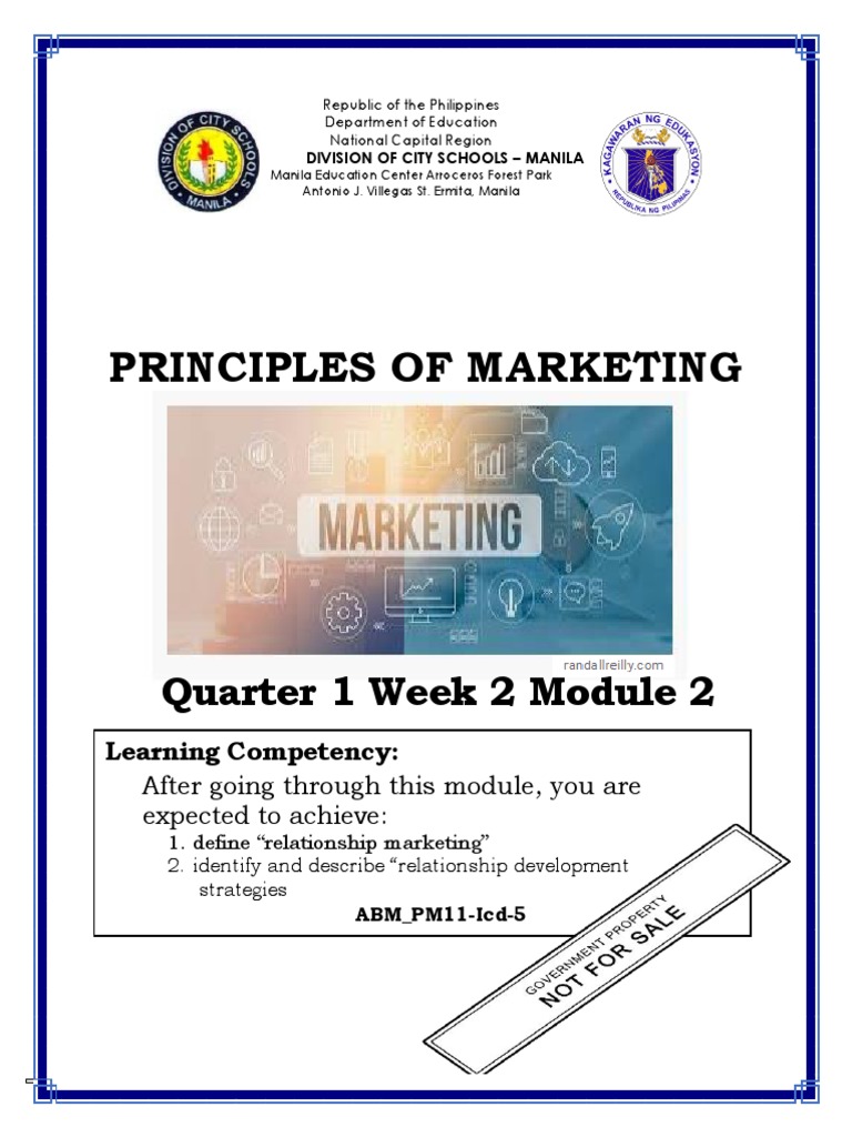 Principles of Marketing: Quarter 1 Week 2 Module 2 | PDF | Sales | Customer Relationship Management
