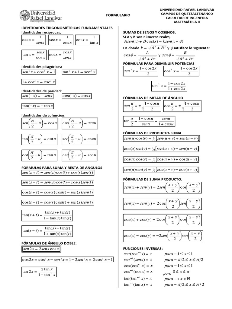 Formulario de Mate PDF | PDF | Enseñanza de matemática | Análisis matemático