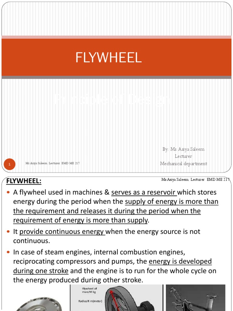 Flywheel Principle of Design: By: Ms. Asiya Saleem Lecturer Mechanical ...
