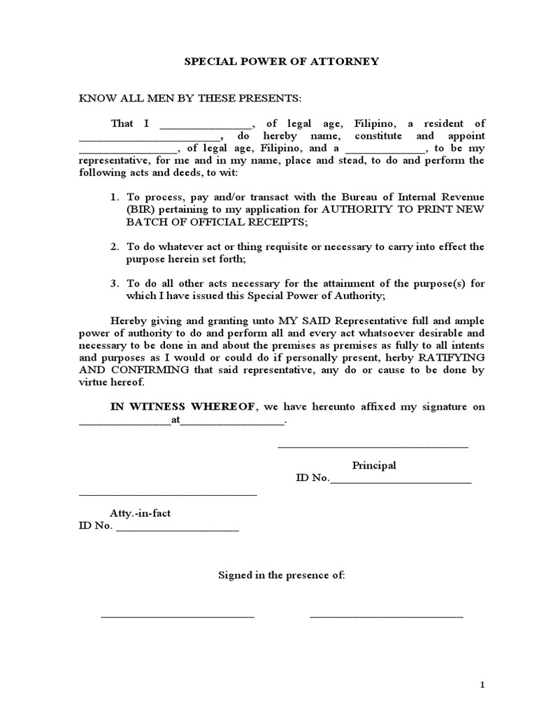 Special Power of Attorney Template | PDF | Government Information ...