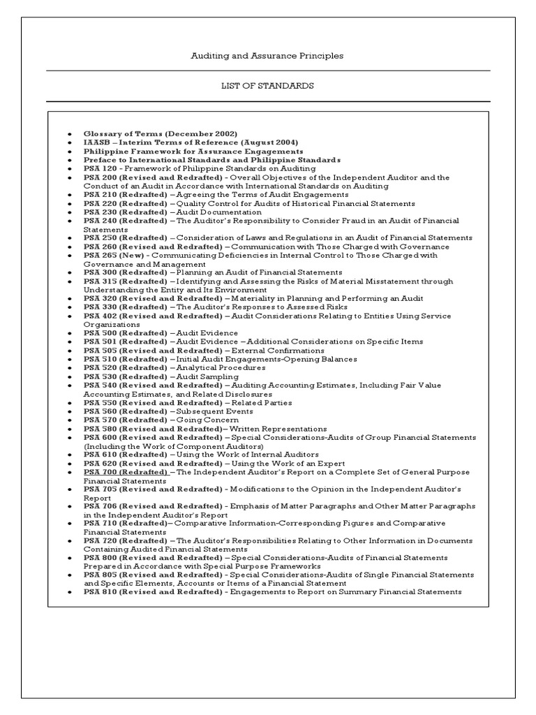 List of Standards AudTHE | PDF | Auditor's Report | Audit
