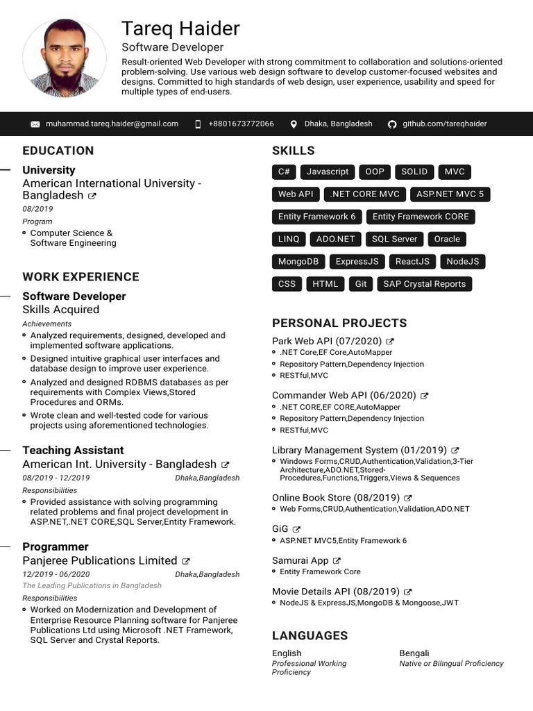 Tareq Haider: Education Skills | PDF | Entity Framework | Model–View–Controller
