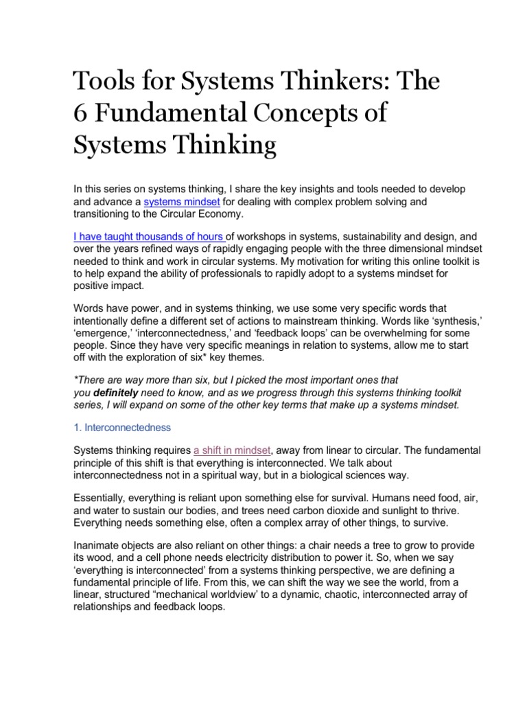 Tools For Systems Thinkers PDF | PDF | Emergence | Systems Theory