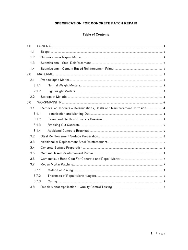 Spec For Concrete Patch Repair | PDF | Concrete | Mortar (Masonry)