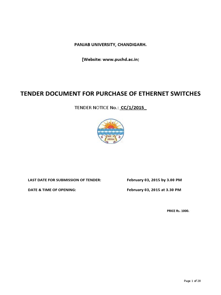 Tender Document For Purchase of Ethernet Switches: Panjab University ...