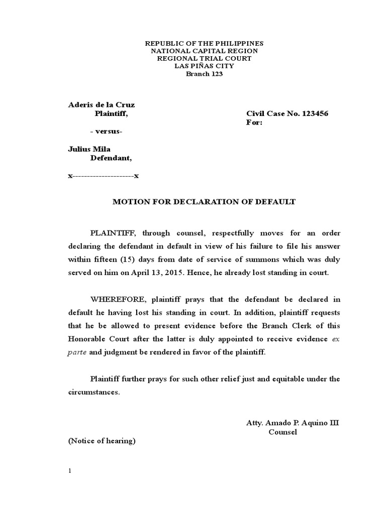 Motion for Default in Civil Case | PDF