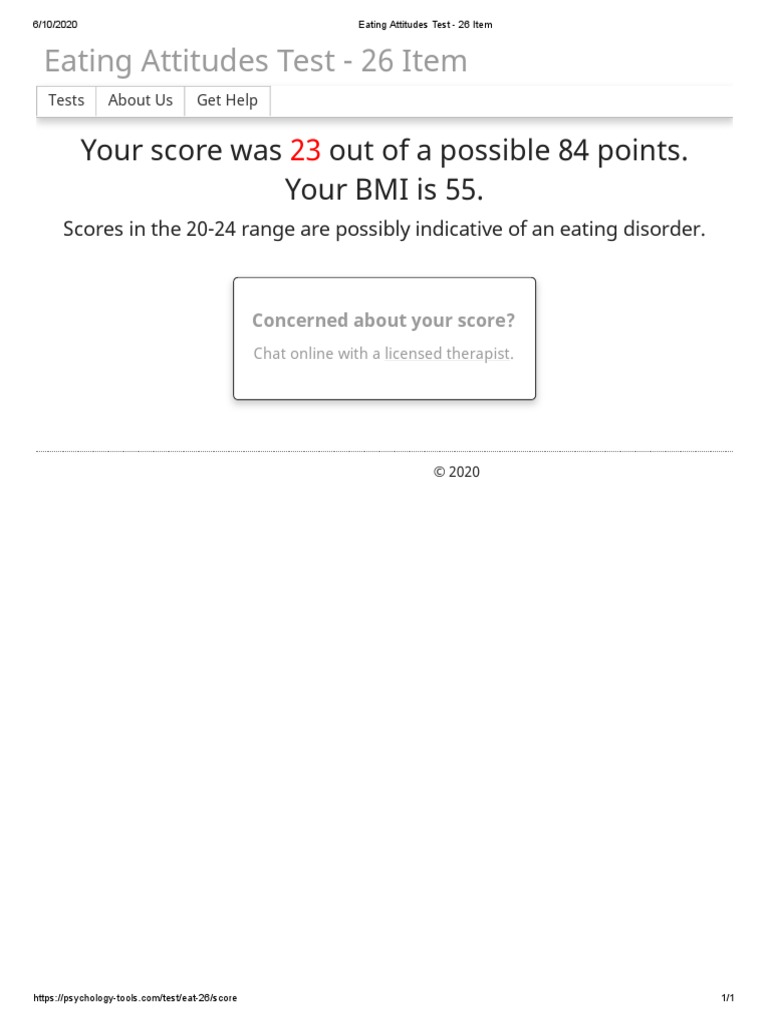 Eating Attitudes Test - 26 Item EAT-26 PDF | PDF