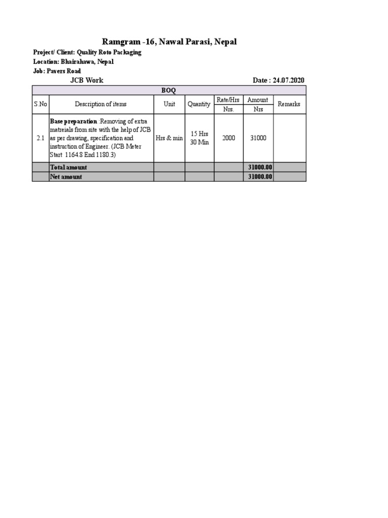 JCB Work Job Card | PDF