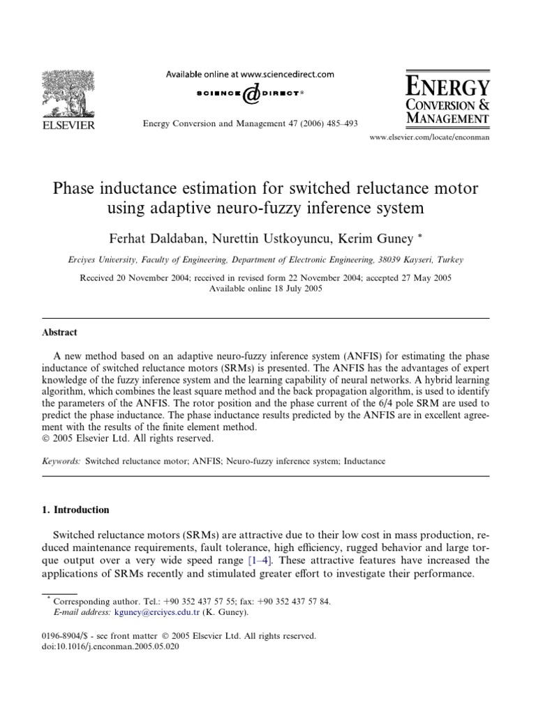 Phase Inductance Estimation For Switched Reluctance Motor Using Adaptive Neuro-Fuzzy Inference ...