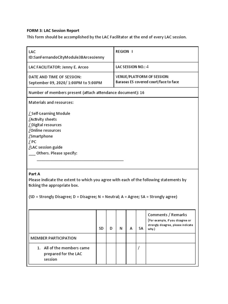 FORM 3: LAC Session Report: Region I | Download Free PDF | Education ...