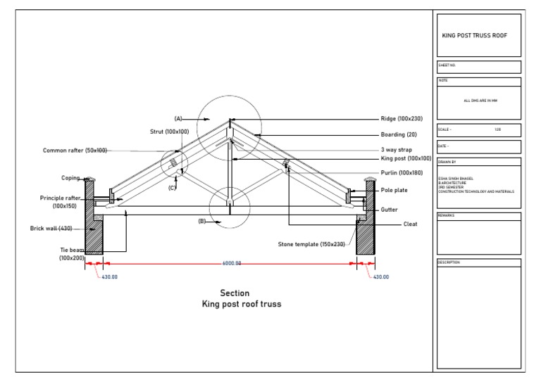 King Post Truss Roof E1 | PDF | Building Engineering | Architectural Design