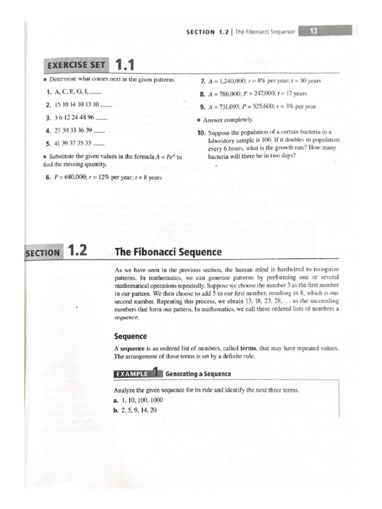 SECTION 1.2 The Fibonacci Sequence PDF | PDF