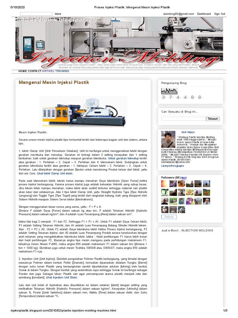 Proses Injeksi Plastik - Mengenal Mesin Injeksi Plastik | PDF