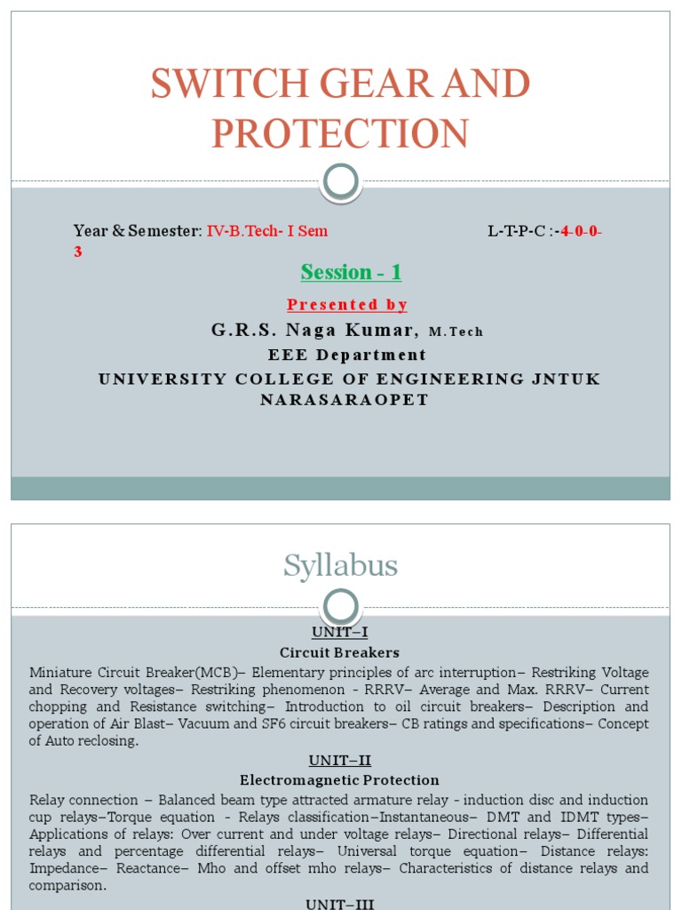 Switch Gear and Protection: Session - 1 | Download Free PDF | Electric ...