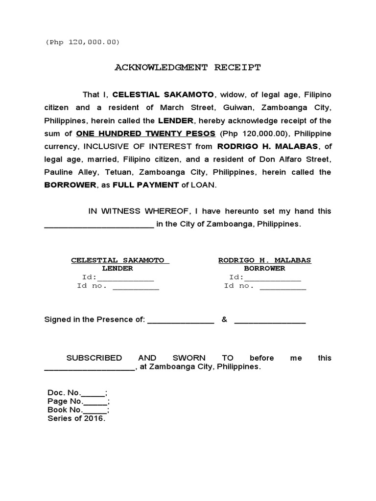 Acknowledgment Receipt: Borrower, As Full Payment of Loan | PDF