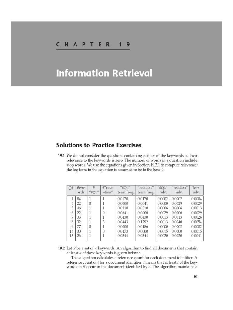 Information Retrieval: Solutions To Practice Exercises | PDF | Discrete Mathematics | Algorithms ...