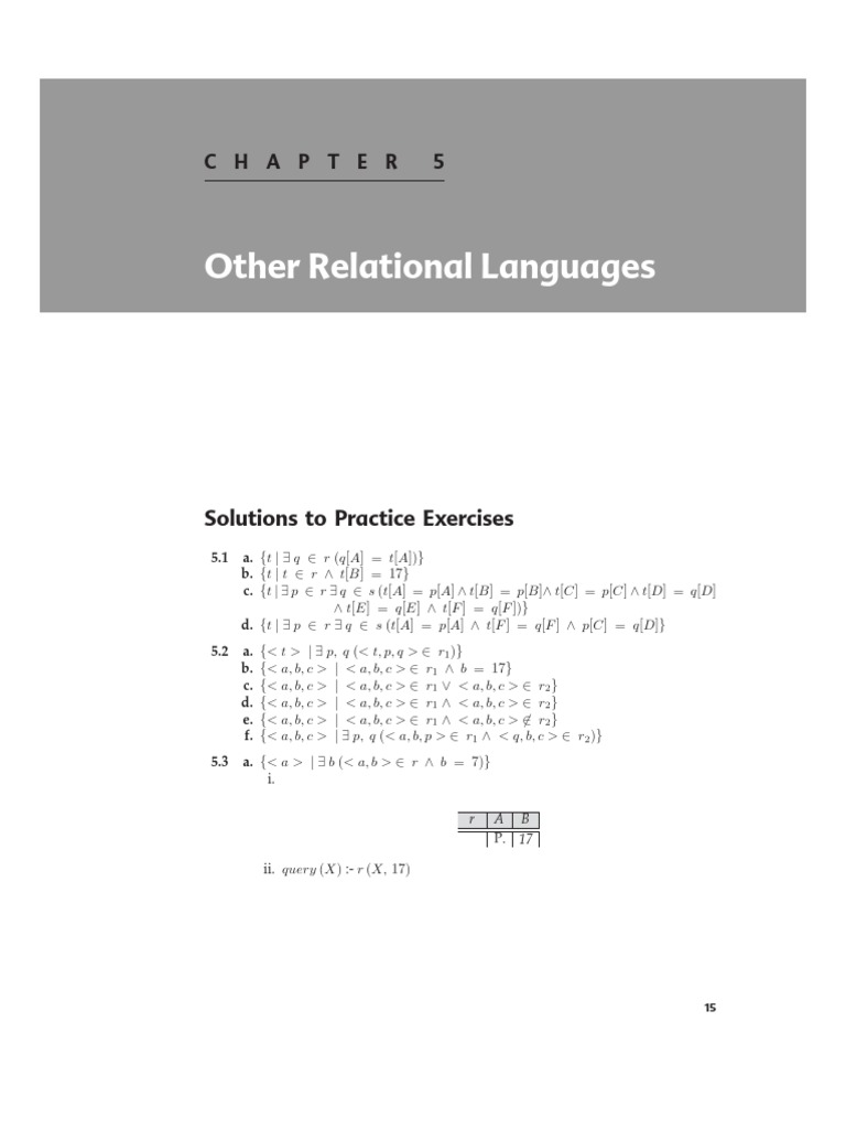 Other Relational Languages: Solutions To Practice Exercises | PDF ...