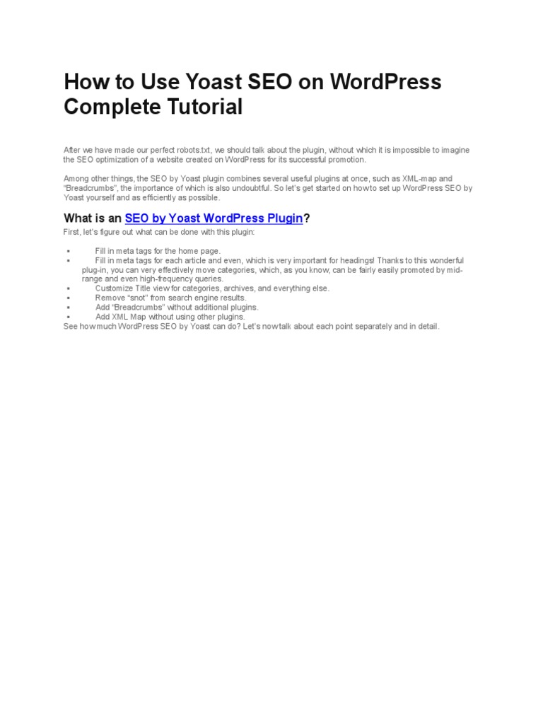 How To Use Yoast SEO On WordPress Complete Tutorial | PDF | Search ...
