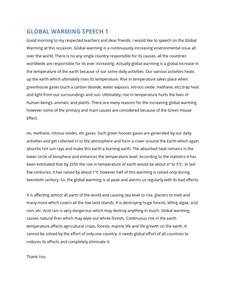 Global Warming Speech 1 | PDF