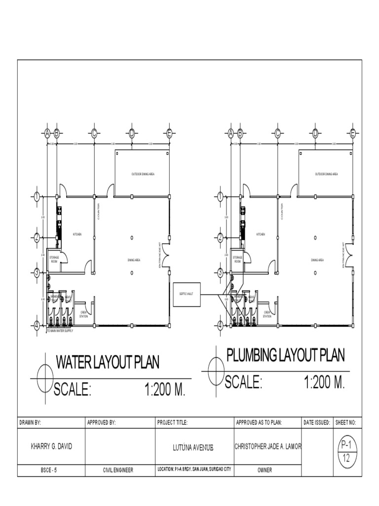 Water Layout Plan Scale: 1:200 M. Plumbing Layout Plan: E D C B A E D C ...