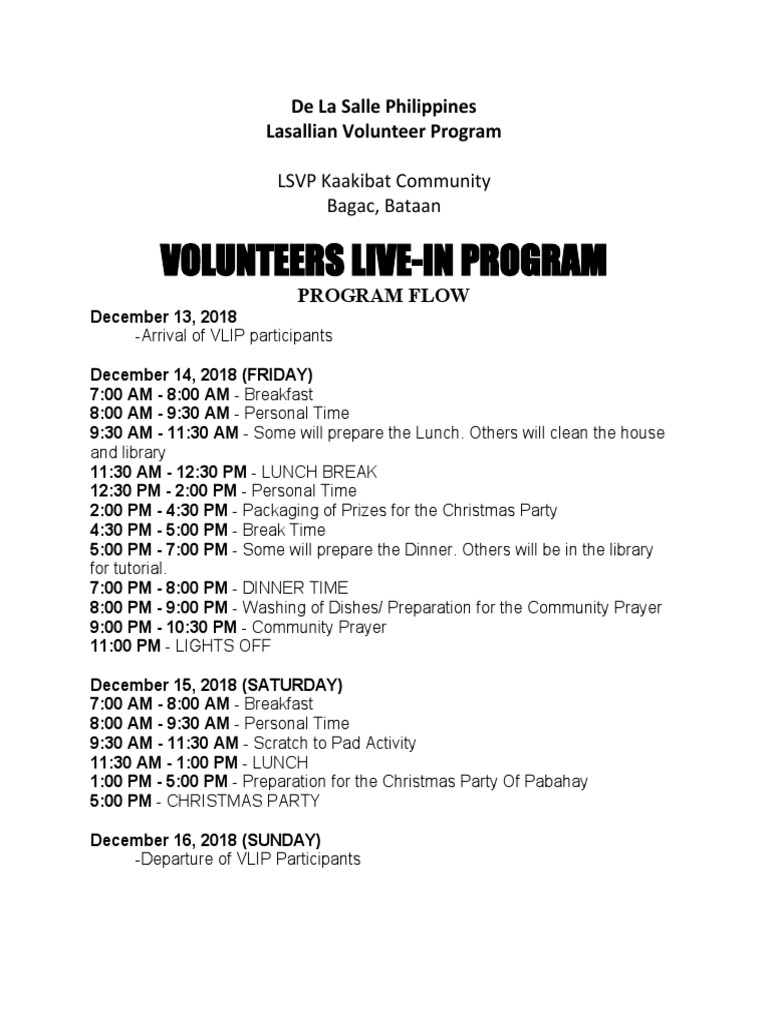 Volunteers Live-In Program: de La Salle Philippines Lasallian Volunteer ...