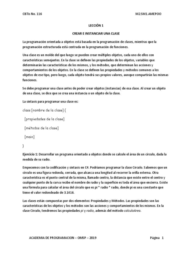 3 - Prácticas 1 - Crear e Instanciar Una Clase | PDF | Objeto ...