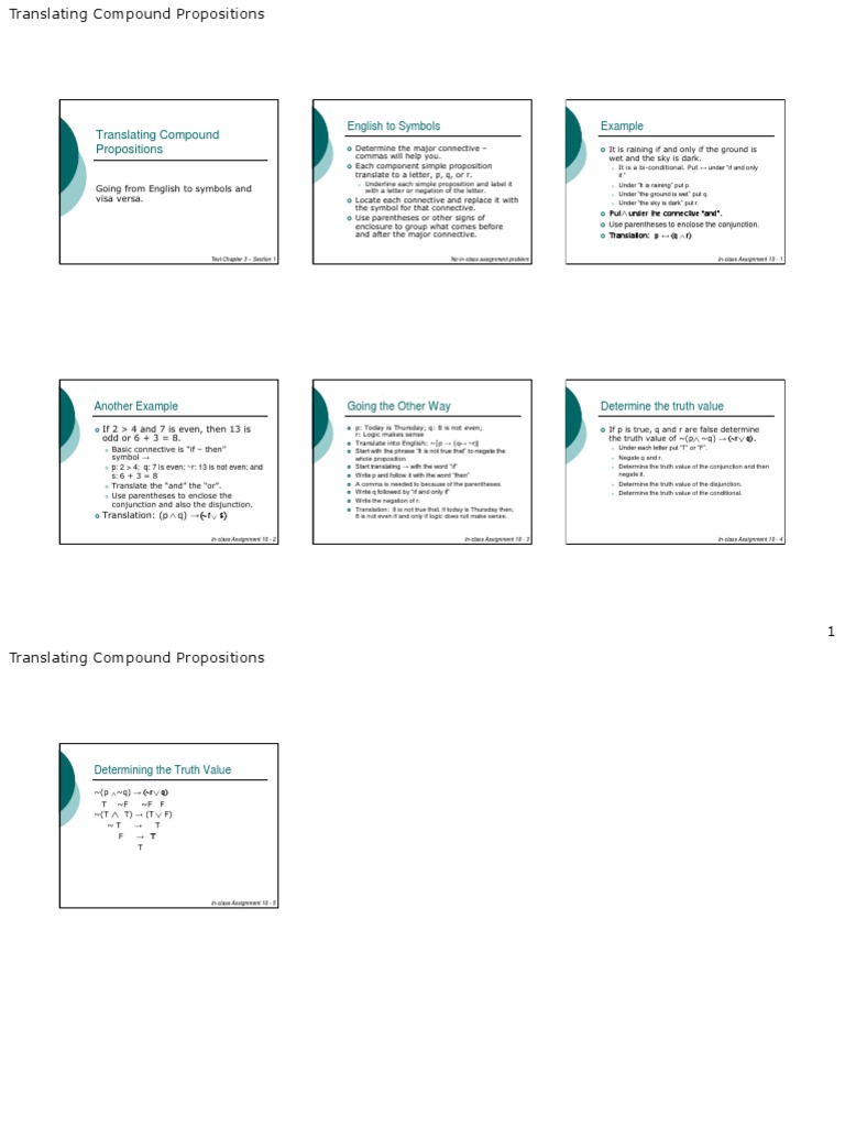 Translating Compound Propositions: English To Symbols Example | PDF ...