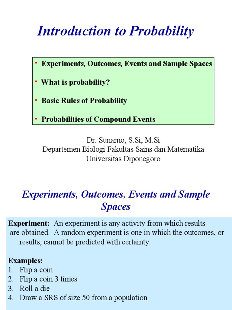 Introduction To Probability: Experiments, Outcomes, Events and Sample ...