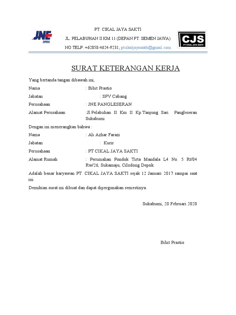 Surat Keterangan Kerja Untuk Karyawan | PDF