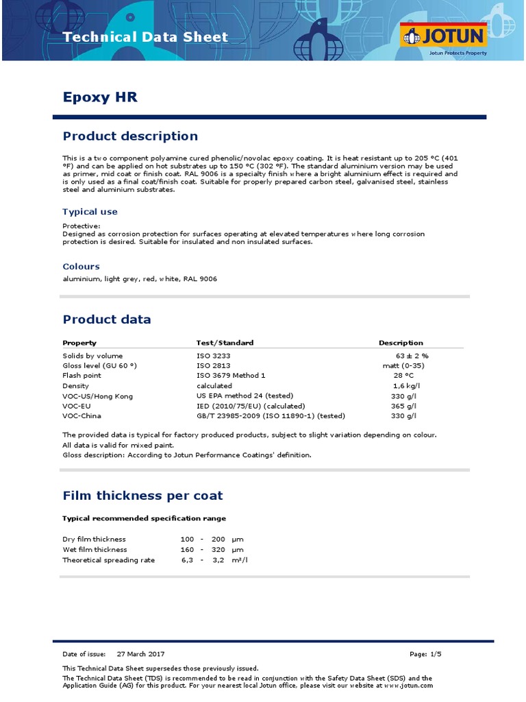 Two-Component Polyamine Cured Phenolic/Novolac Epoxy Coating Technical ...