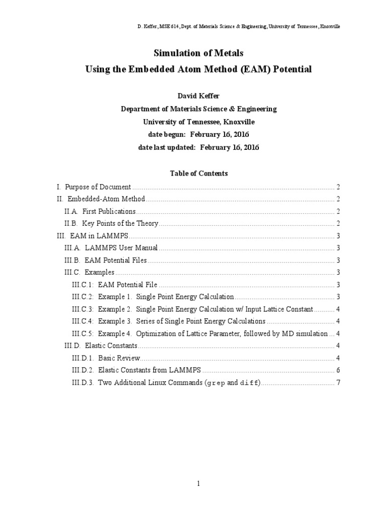 Simulation of Metals Using The Embedded Atom Method (EAM) Potential | PDF | Tensor | Elasticity ...