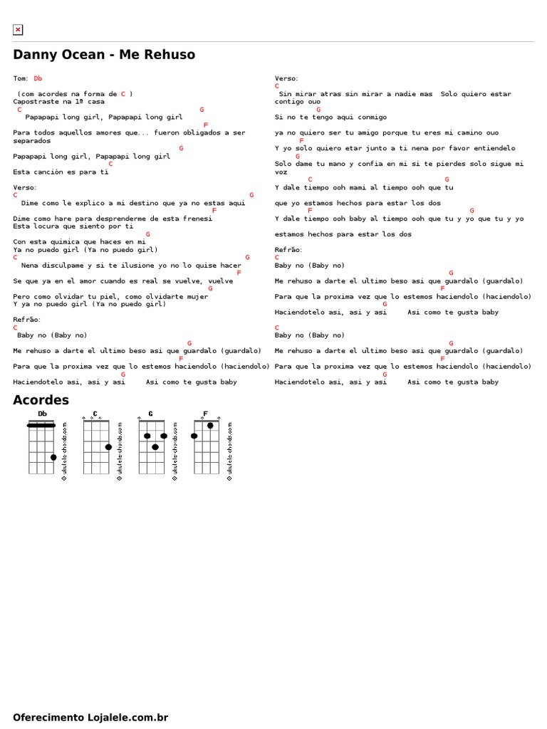 Danny Ocean - Me Rehuso (Uke Cifras) | PDF