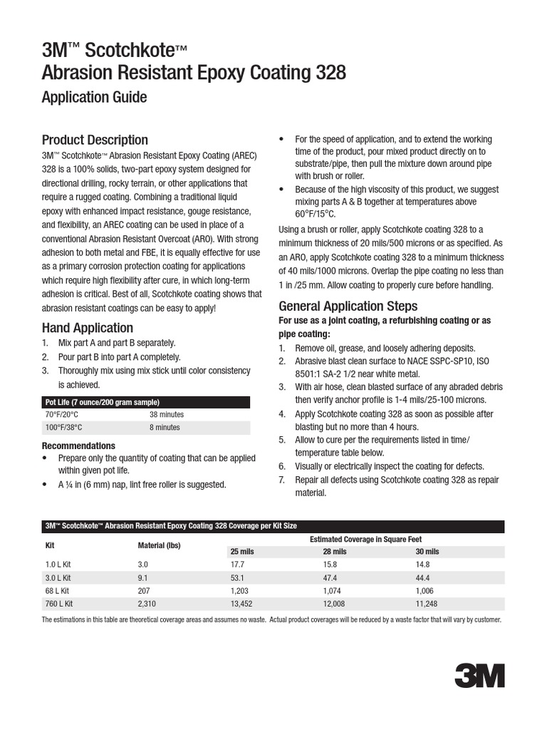 3M Scotchkote Abrasion Resistant Epoxy Coating 328: Application Guide ...