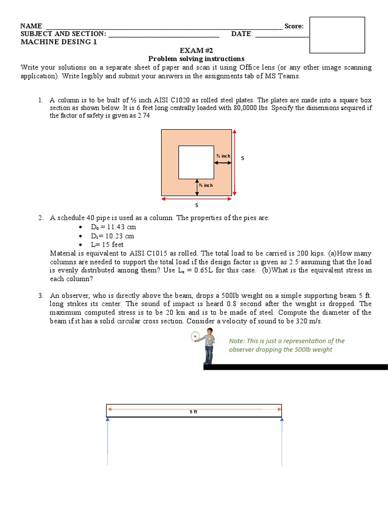 Machine Desing 1 Exam #2 Problem Solving Instructions | PDF