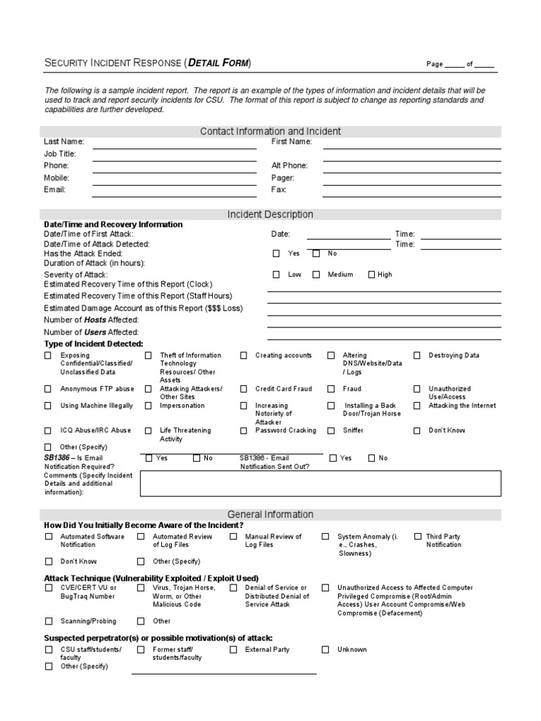 Security Incident Response Long Form | PDF | Computer Virus | Malware
