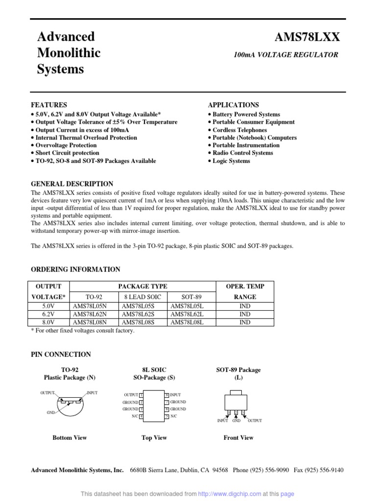 Advanced Monolithic Systems: Ams78Lxx | Download Free PDF | Electronics ...