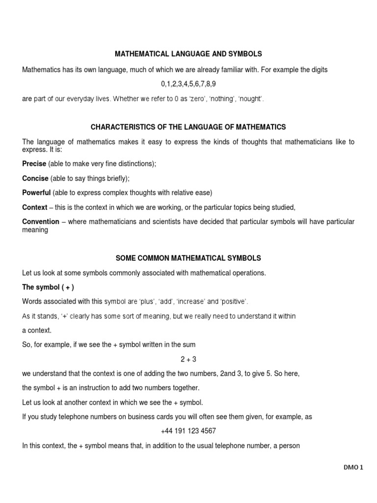 Mathematical Language and Symbols PDF | PDF | Set (Mathematics) | Variable (Mathematics)