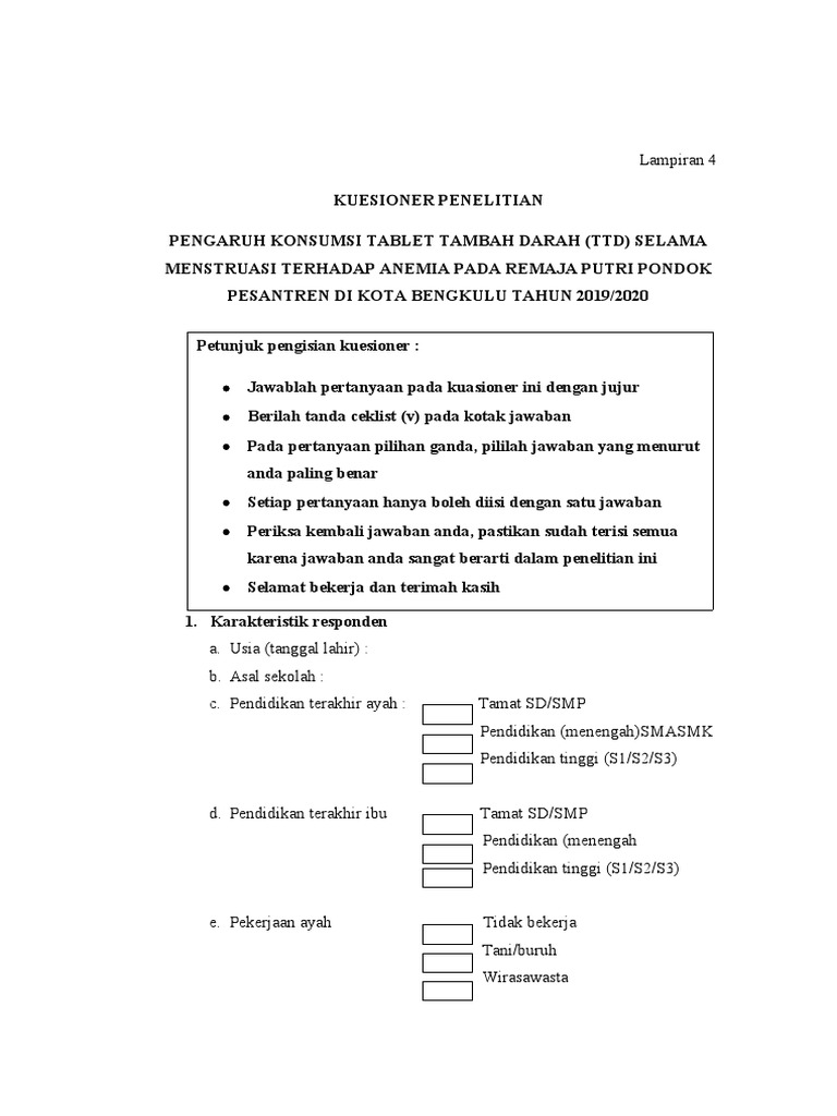 Lembar Kuesioner | PDF