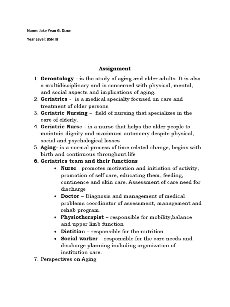 Assignment: 1. Gerontology | PDF | Geriatrics | Ageing