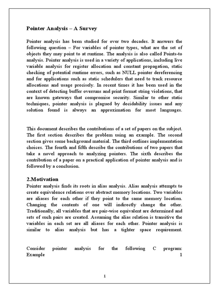 Pointer Analysis - A Survey | PDF | Pointer (Computer Programming) | Computer Programming